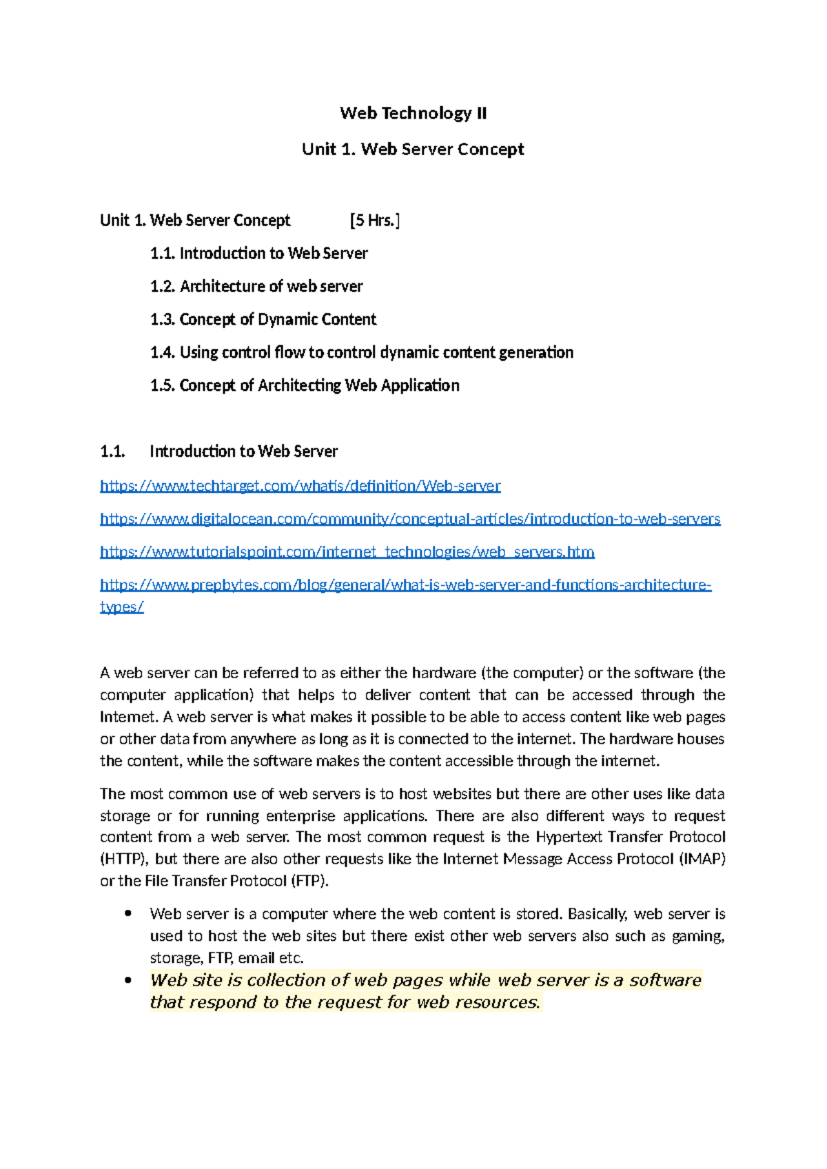 Web II All Unit Web Server Concept - Web Technology II Unit 1. Web ...