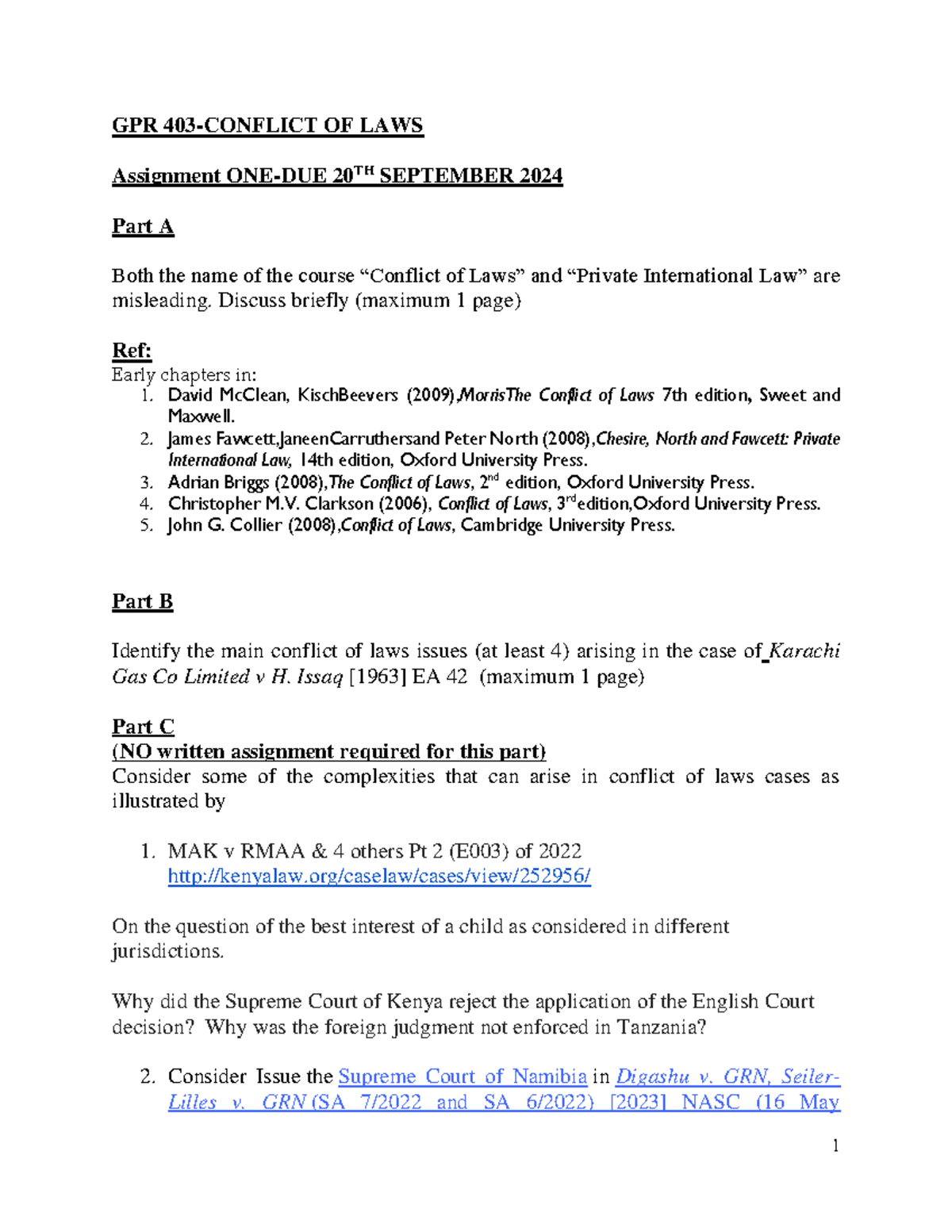 Consider Issue 1 due 20th September 2024 - 1 GPR 403-CONFLICT OF LAWS ...