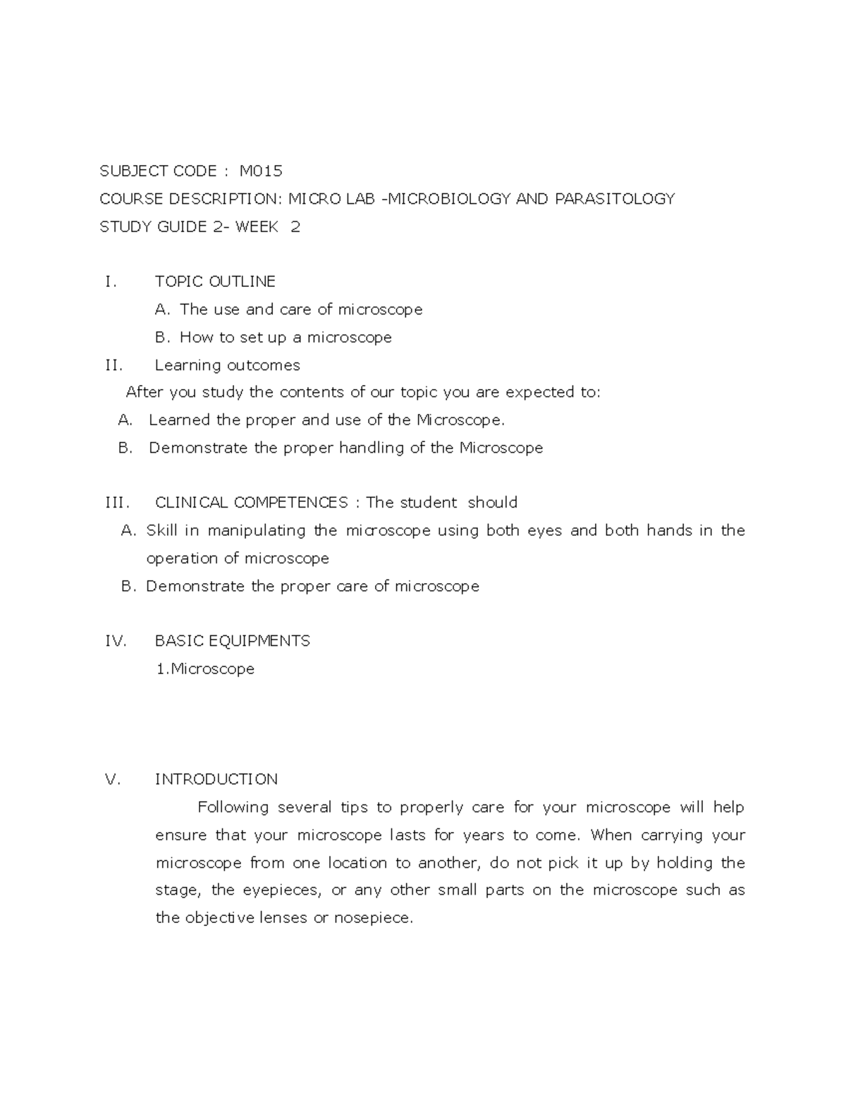 Micro-LAB - Microbiology and Parasitology - SUBJECT CODE : M COURSE ...
