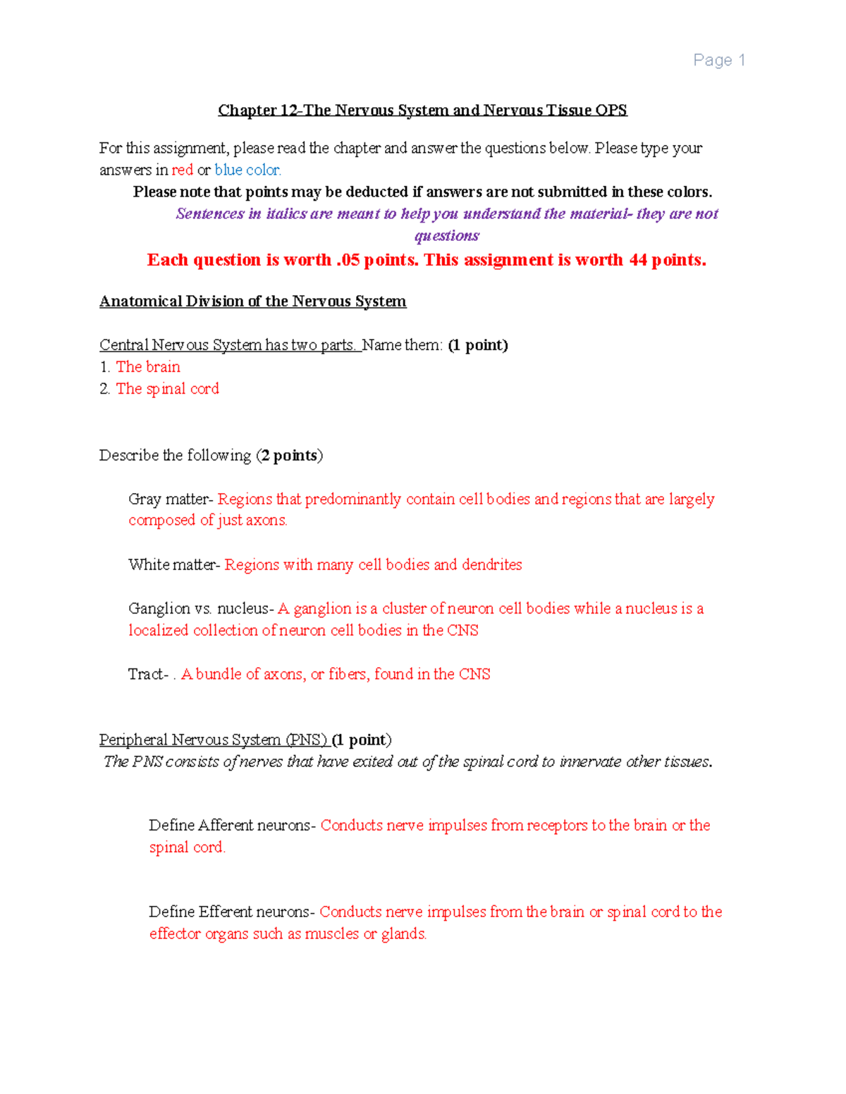BIO 201 Chapter 12 Nervous System assignment OPS - Chapter 12-The ...