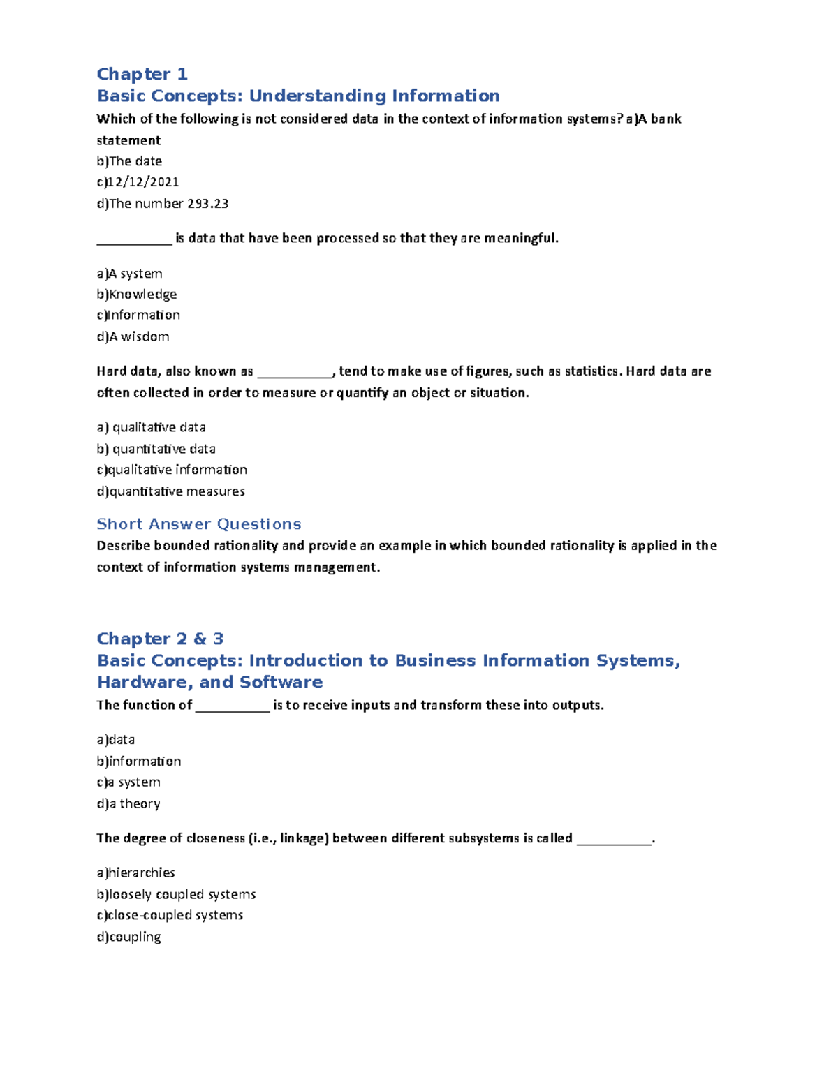 Practice exam svar til sidst - Chapter 1 Basic Concepts: Understanding ...