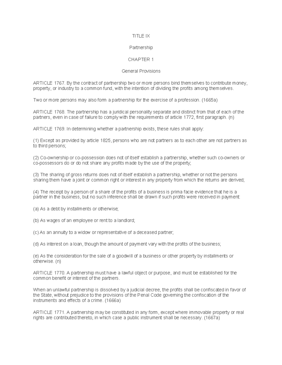 Short Size Partnership Codal Provisions - TITLE IX Partnership CHAPTER ...