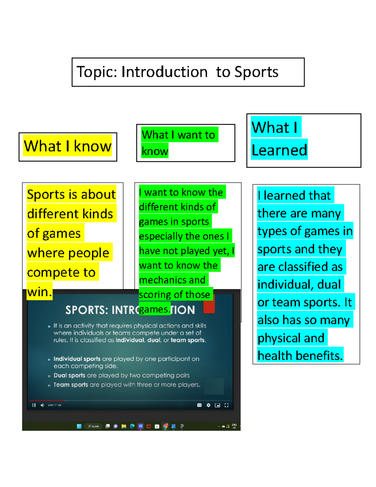 Intro to sports - I learned that there are many types of games in ...