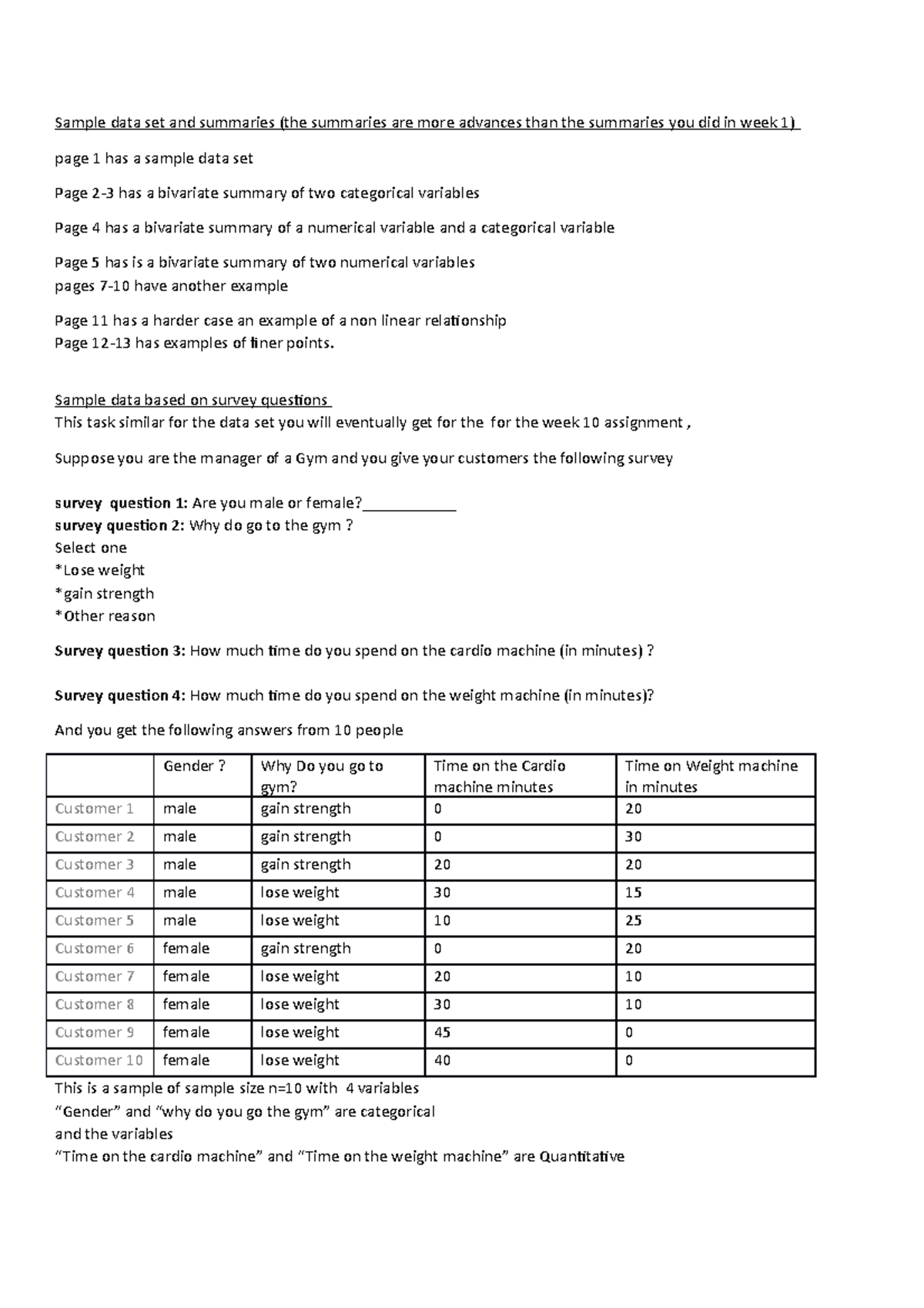 Proper procedure to summarize data sets. - Sample data set and ...