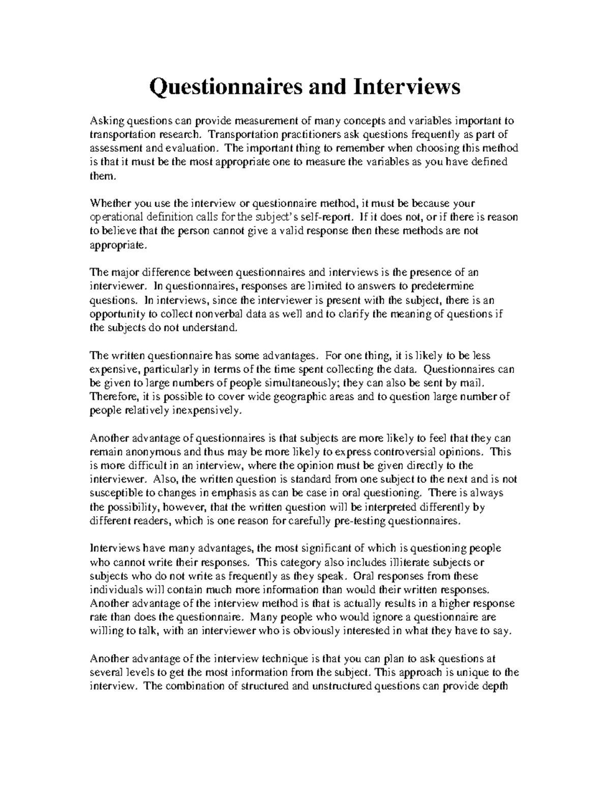 Questionnaires and Interviews and its significance - Questionnaires and ...