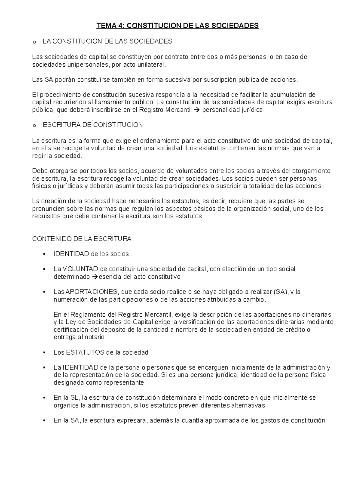 Tema 4 dcho - tema 4 resumido - TEMA 4: CONSTITUCION DE LAS SOCIEDADES o LA CONSTITUCION DE LAS ...