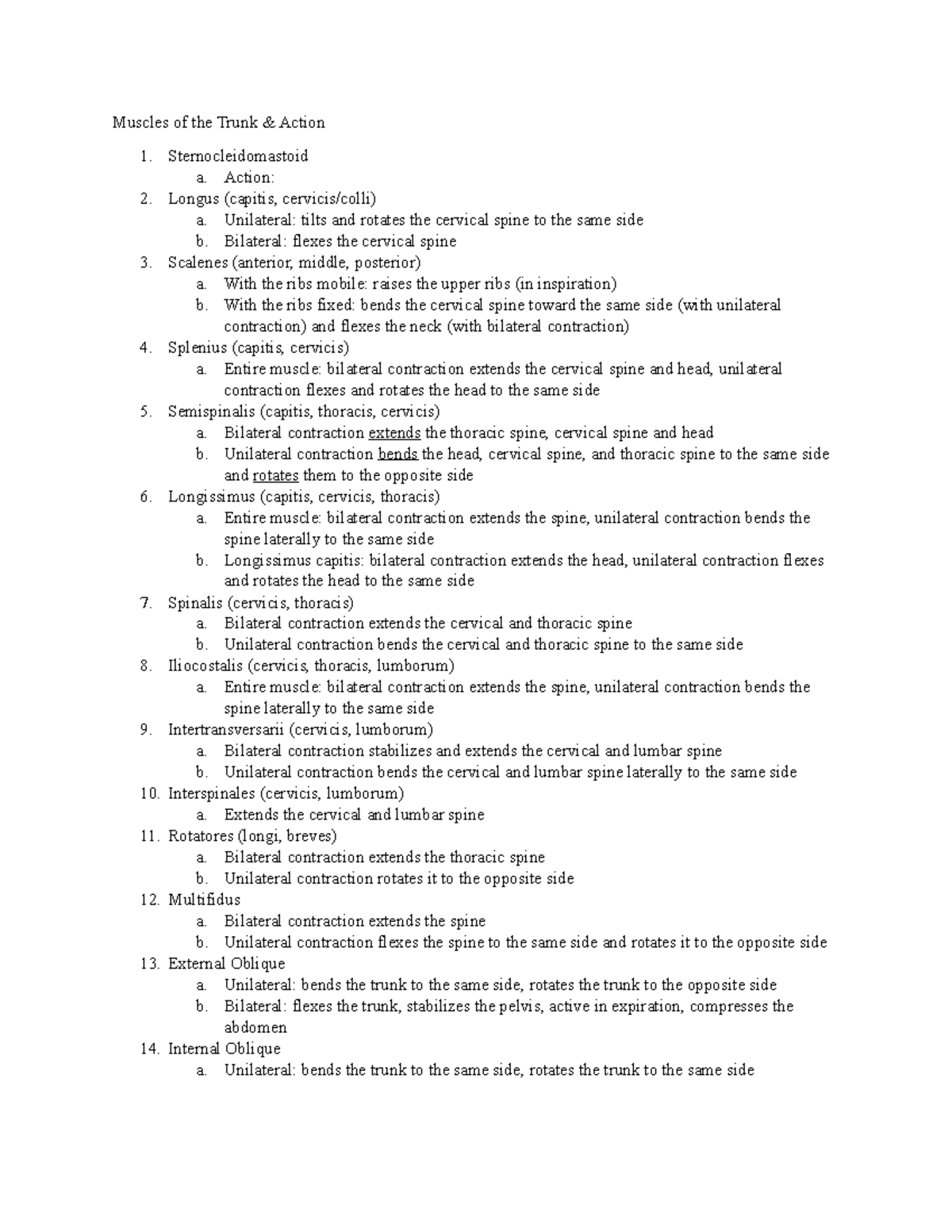 Muscles of the Trunk - Action: Longus (capitis, cervicis/colli) a ...