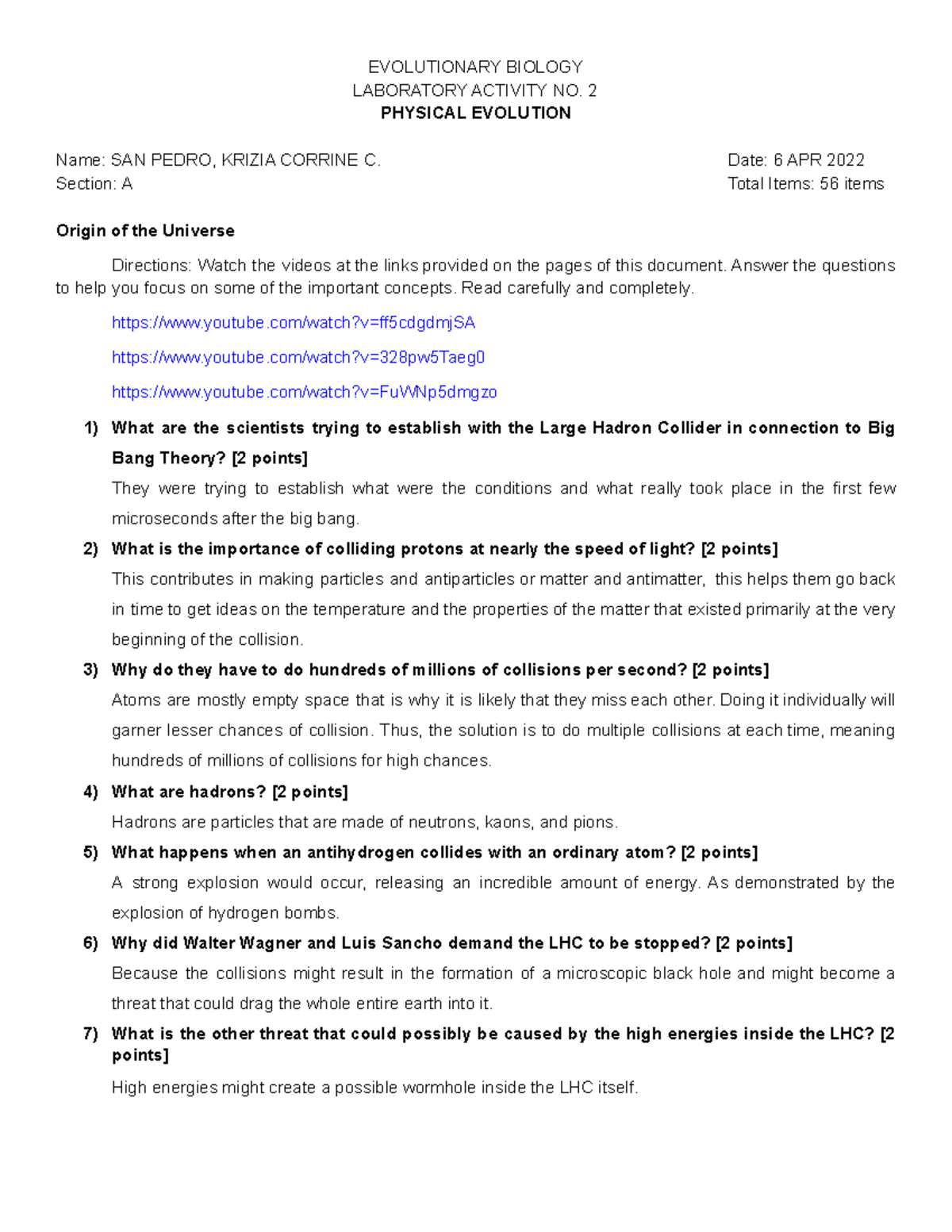 EVOL - Lab Activity 2 (San Pedro) - EVOLUTIONARY BIOLOGY LABORATORY ...