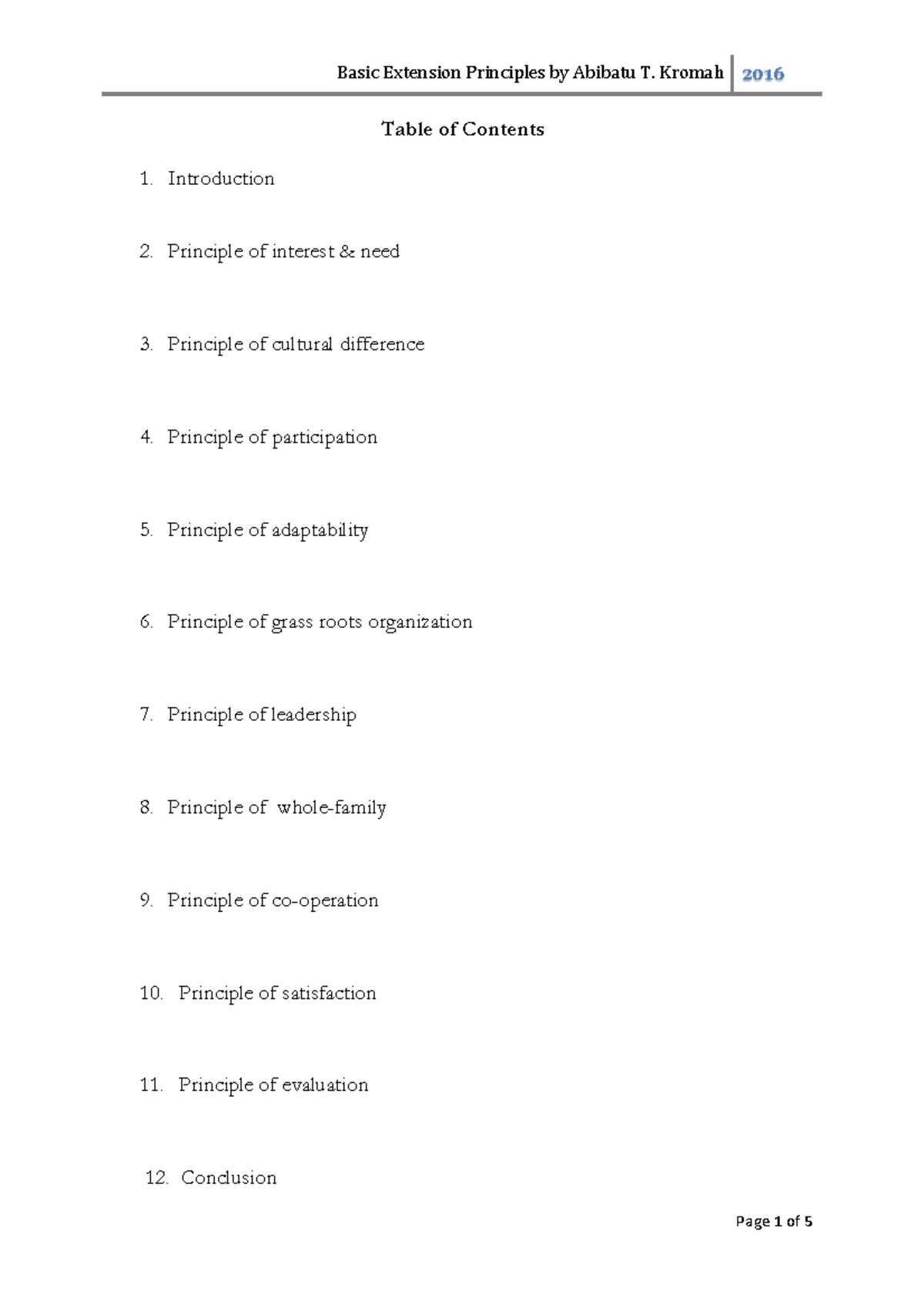 Kromah Abibatu 2016 Basic Principles in Agricultural Extension - Table ...