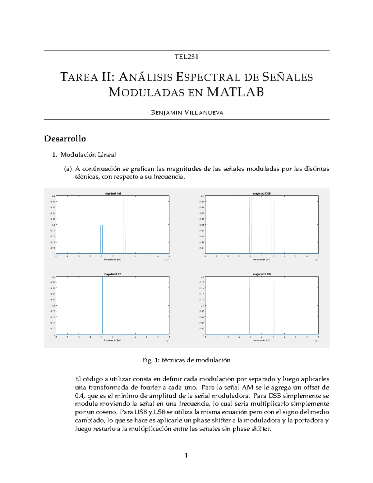 MAT270 - TEL TAREA II: AN ALISIS ́ ESPECTRAL DE SE NALES ̃ MODULADAS EN MATLAB BENJAMIN ...