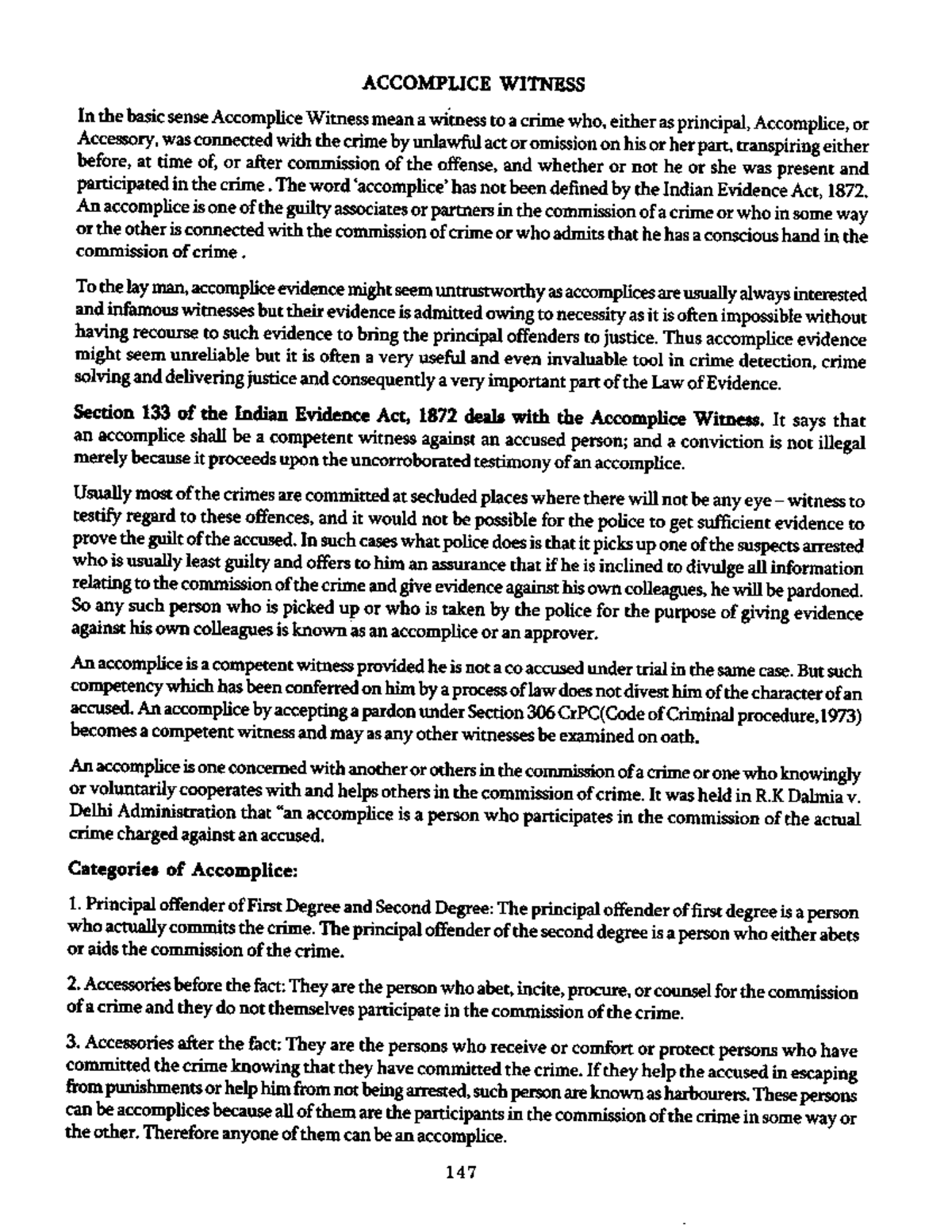 Accomplice Witness - Law Of Evidence - Studocu