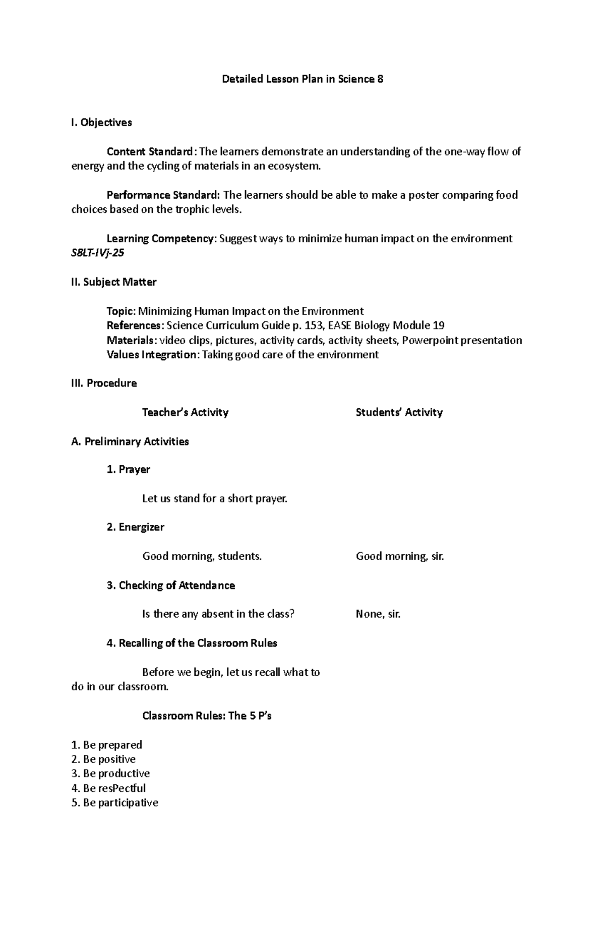 DLP in Sci. 8 for DEmo - lesson plan - Detailed Lesson Plan in Science ...