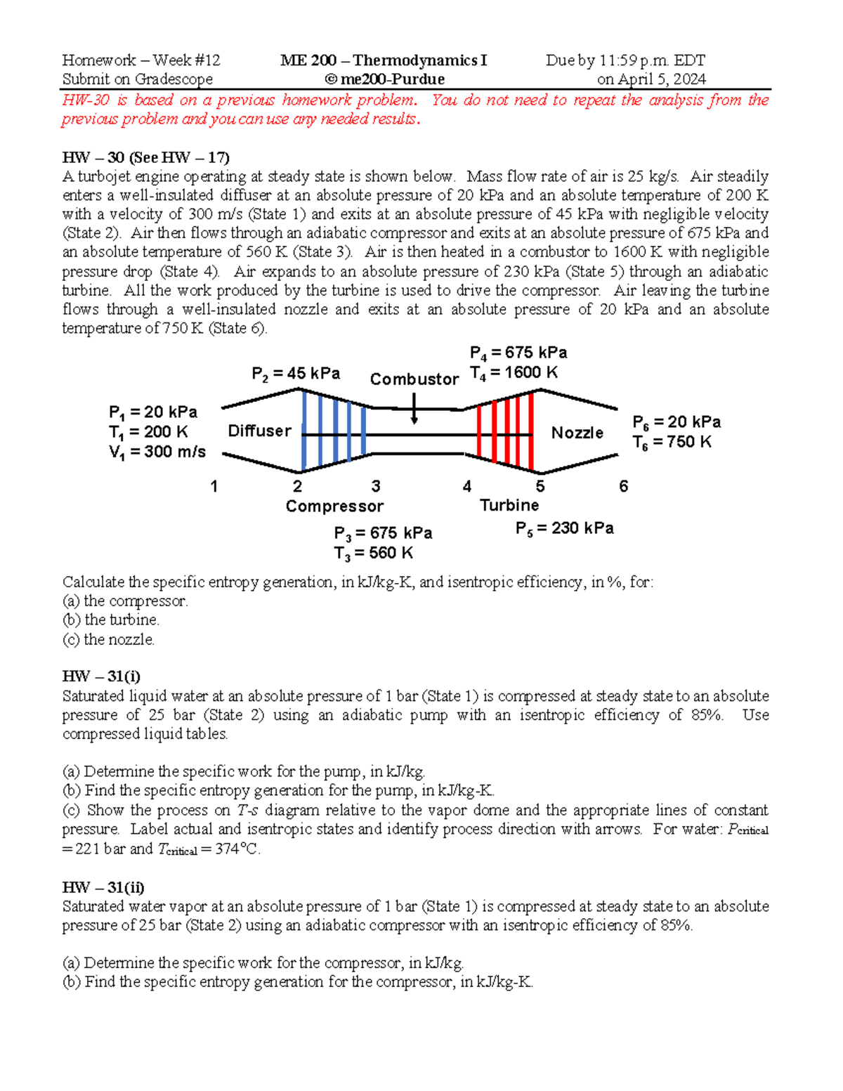 HW30-32 - Homework – Week #12 ME 200 – Thermodynamics I Due by 11:59 p. EDT Submit on Gradescope ...