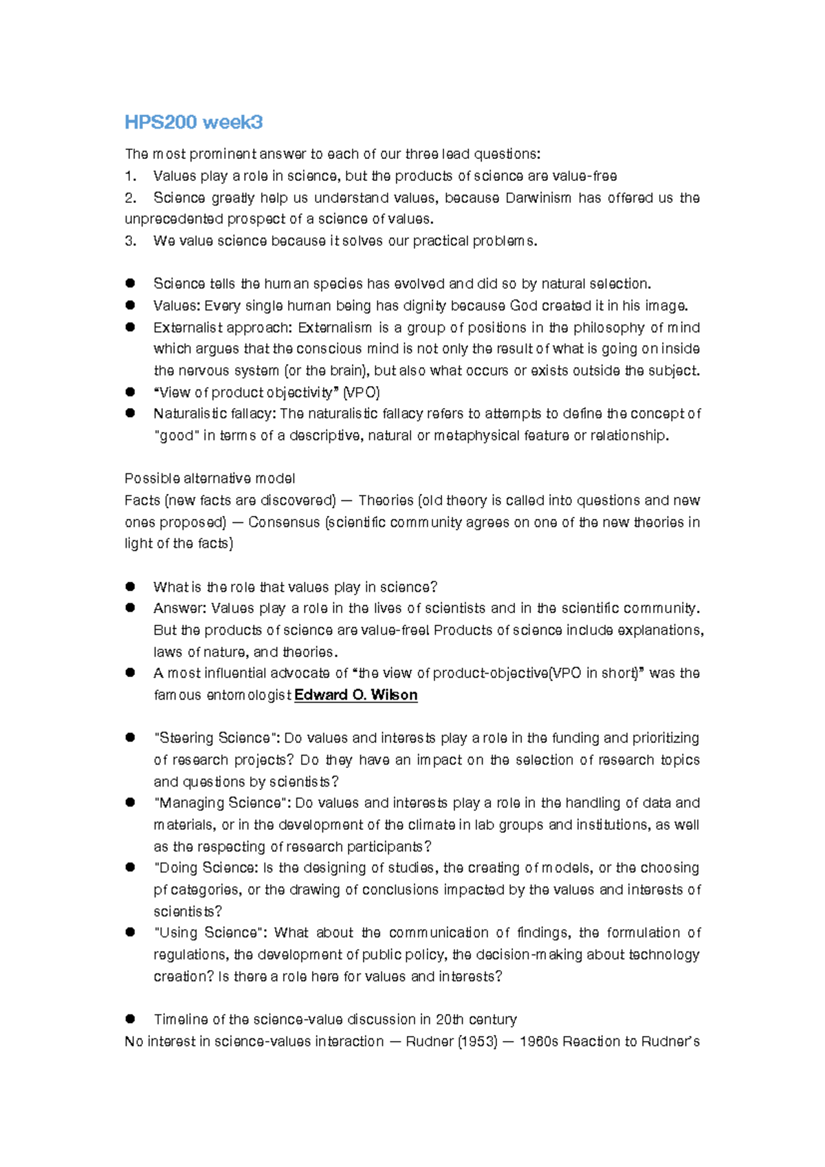 HPS200 week3 notes - HPS200 week The most prominent answer to each of ...