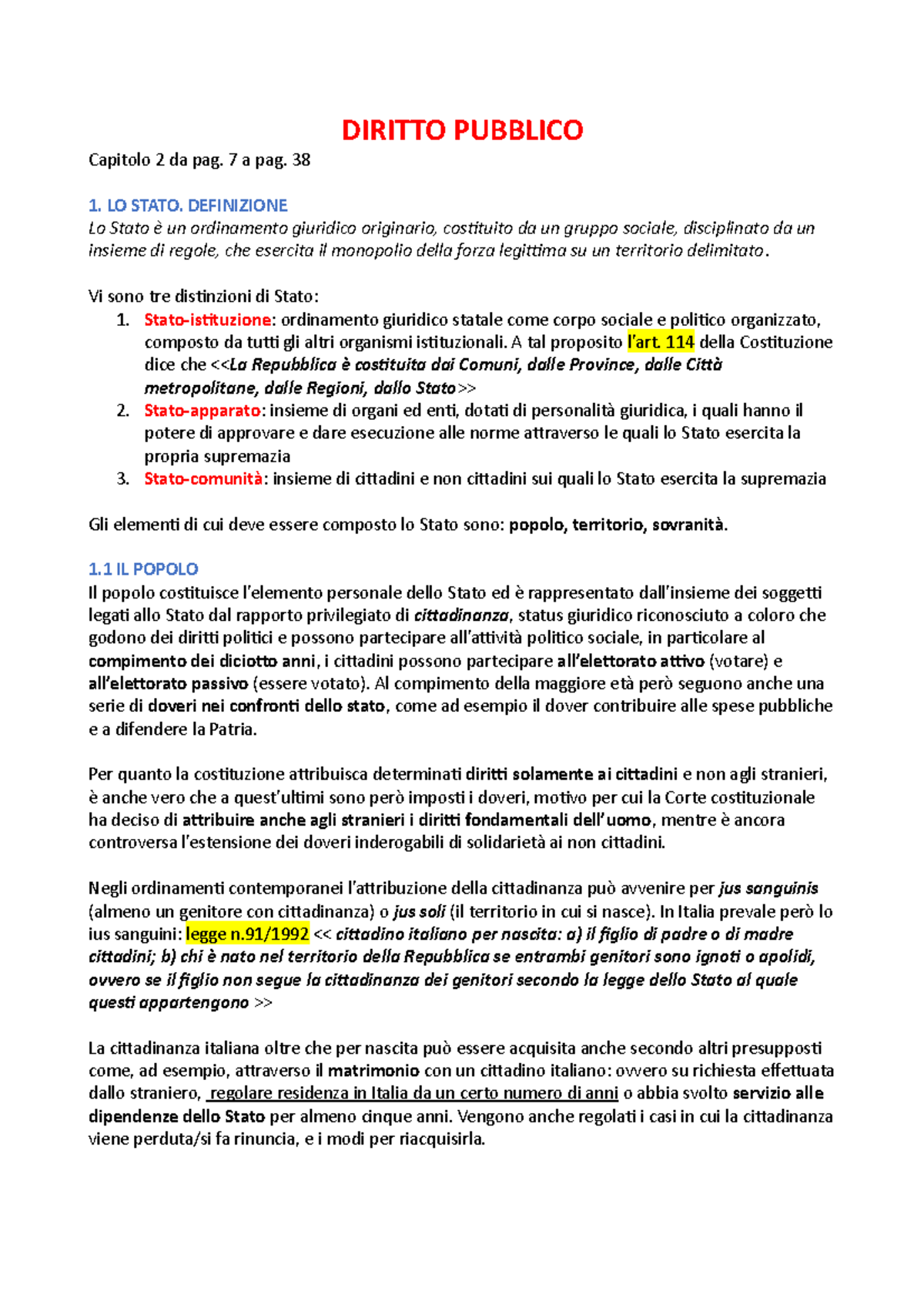 Capitolo 2 - LO STATO DEFINIZIONE - DIRITTO PUBBLICO Capitolo 2 da pag ...