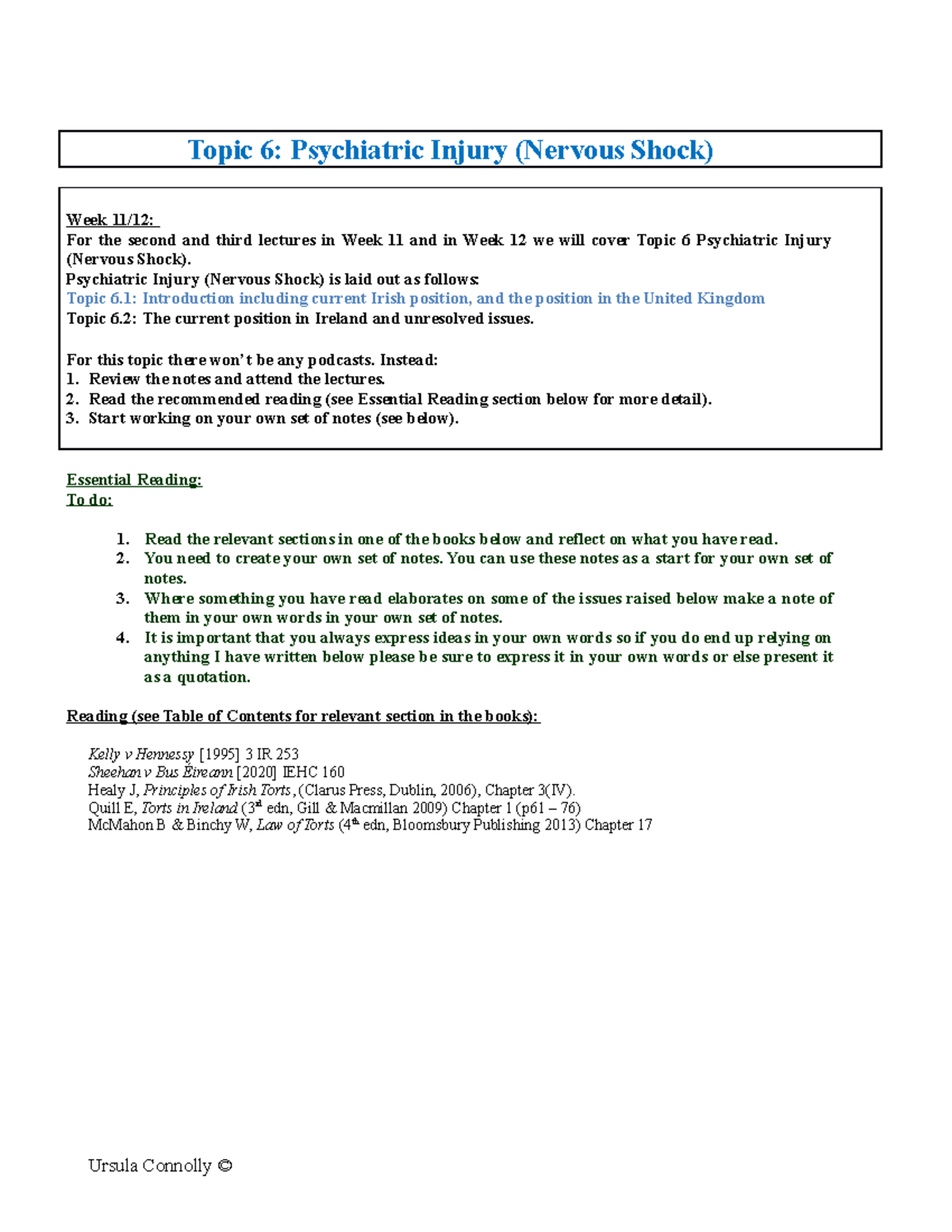 Topic 6.1 Psychiatric Injury Nervous Shock Notes 1 - Topic 6 ...