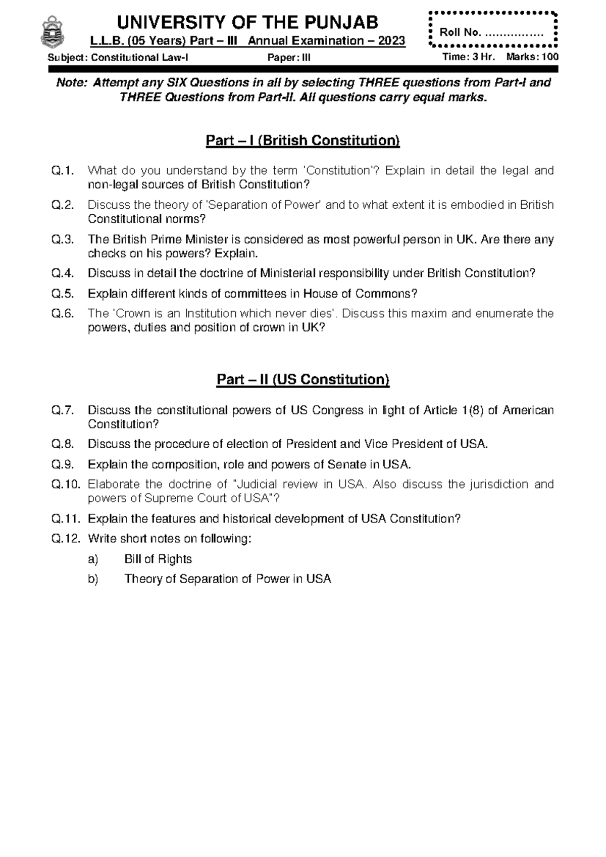 LLB PIII 5Year Paper 3 - Comprehensive notes - ####### Note: Attempt ...