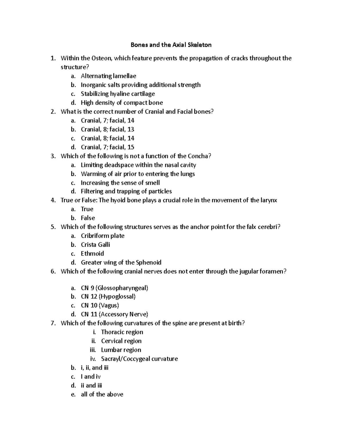 Bones and Axial Skeleton Practice Questions - Bones and the Axial ...