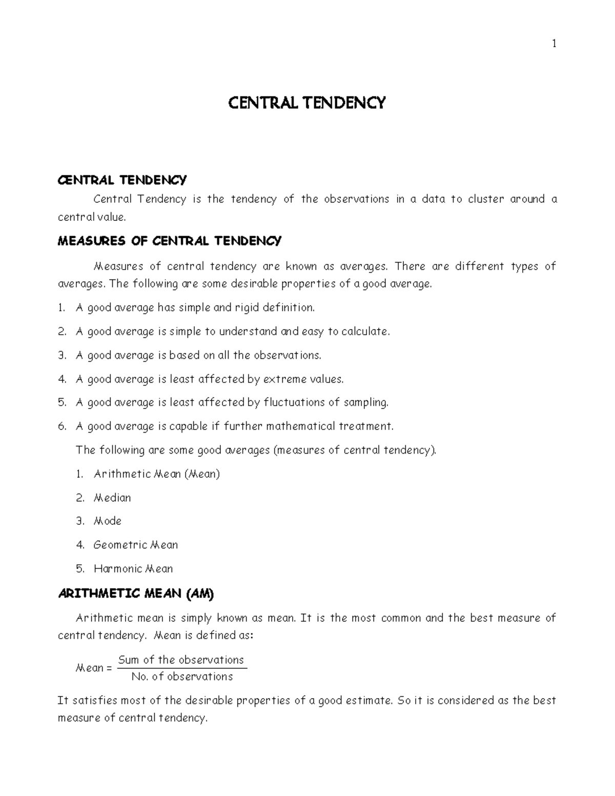 Note about Central Tendency - CHAPTER 5 CENTRAL TENDENCY Study Notes ...