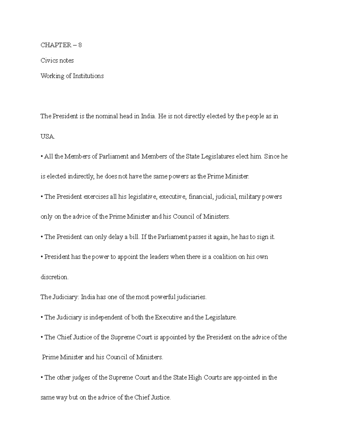 Chapter – 5 Civics Notes 4 - CHAPTER – 8 Civics notes Working of ...