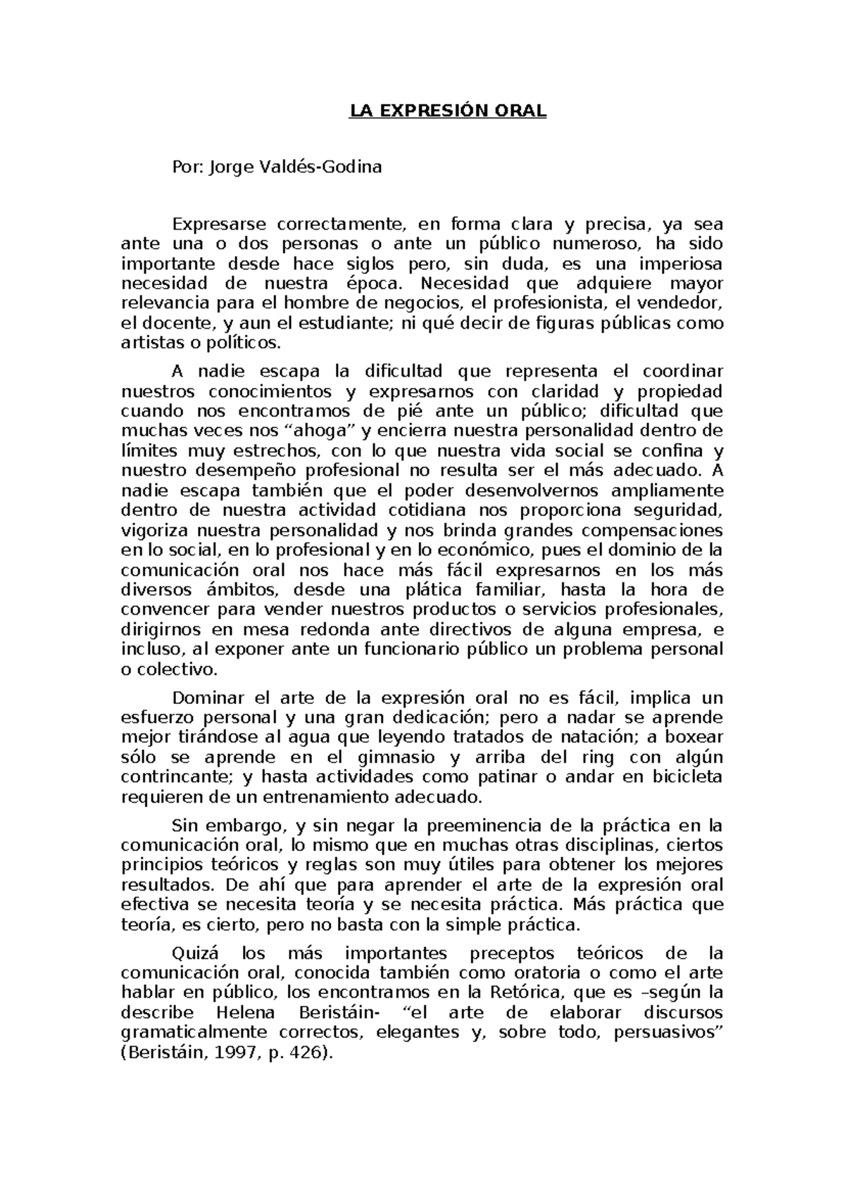 Lectura - fghdcn - LA EXPRESIÓN ORAL Por: Jorge Valdés-Godina ...