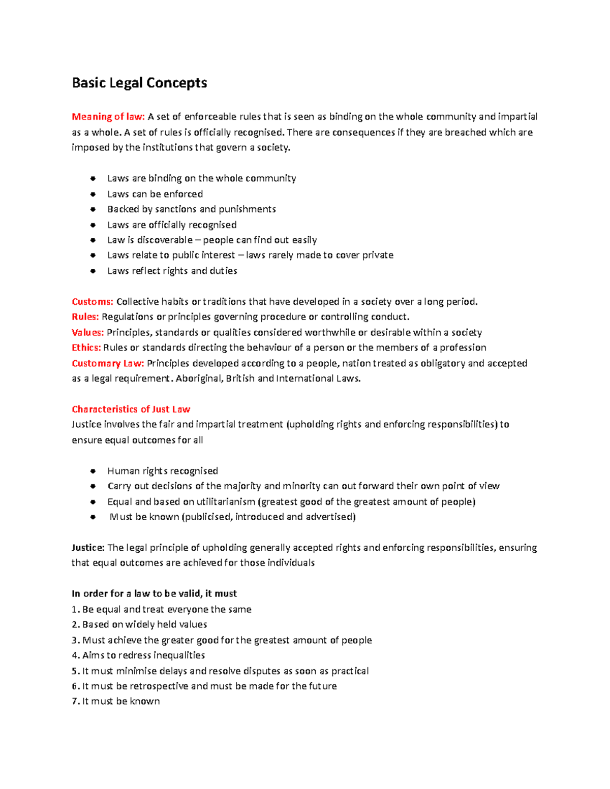 Legal Studies AA1 - Basic Legal Concepts Meaning of law: A set of ...
