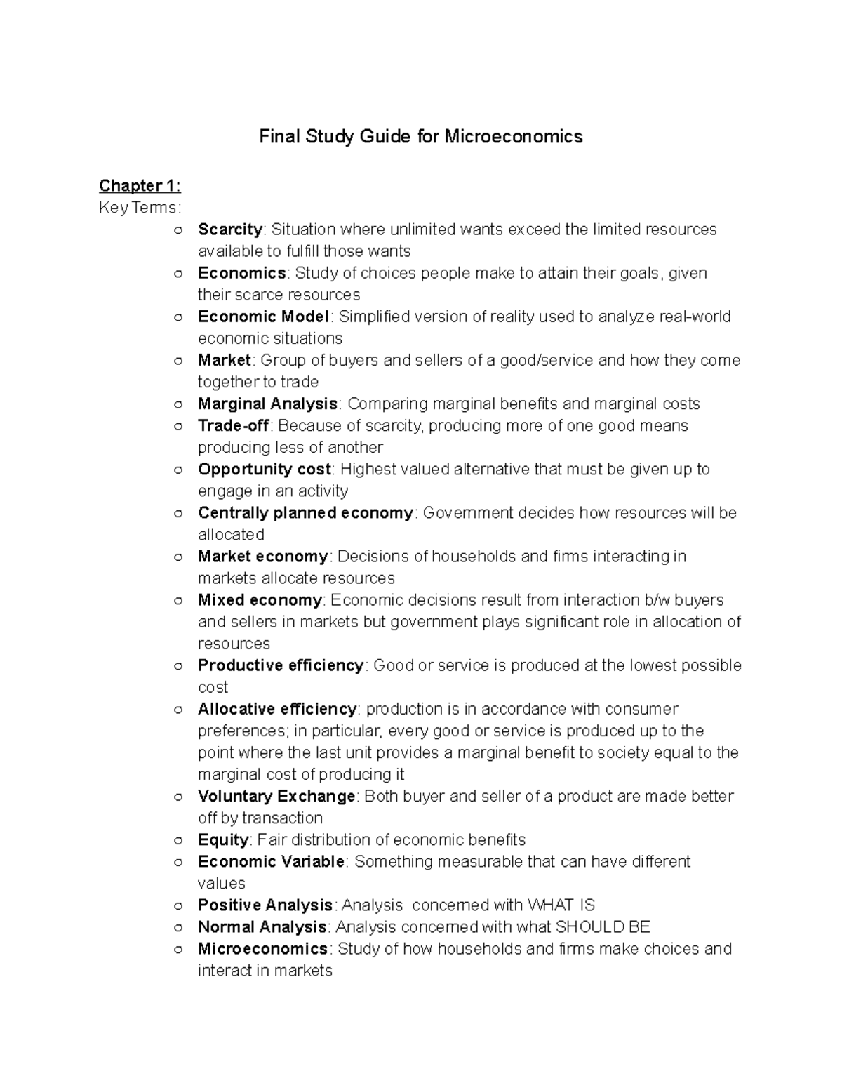 Final Study Guide for Microeconomics - e. inflation, unemployment ...