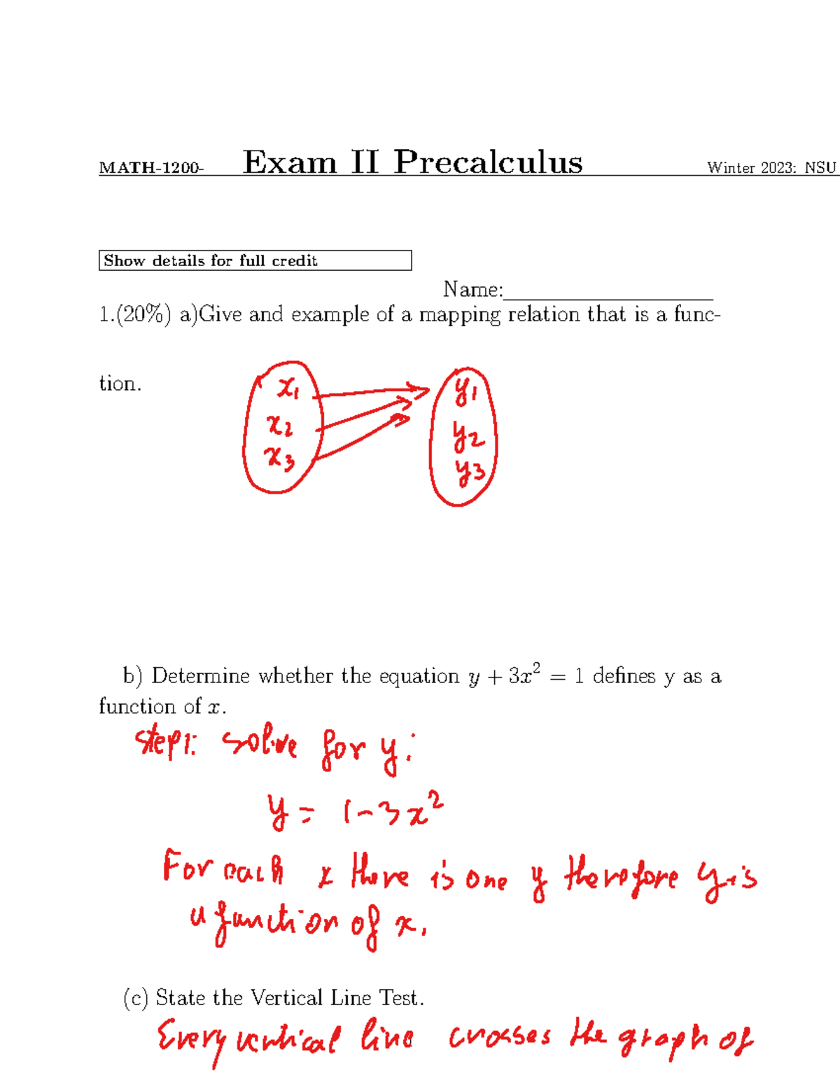 Solution Winter 2023 Exam 2 Precalculus-1 - MATH-1200- Exam II ...