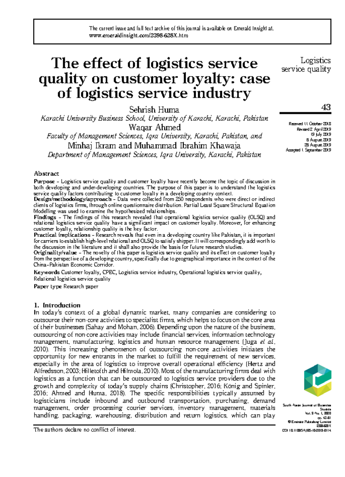 The effect of logistics servic - The effect of logistics service ...