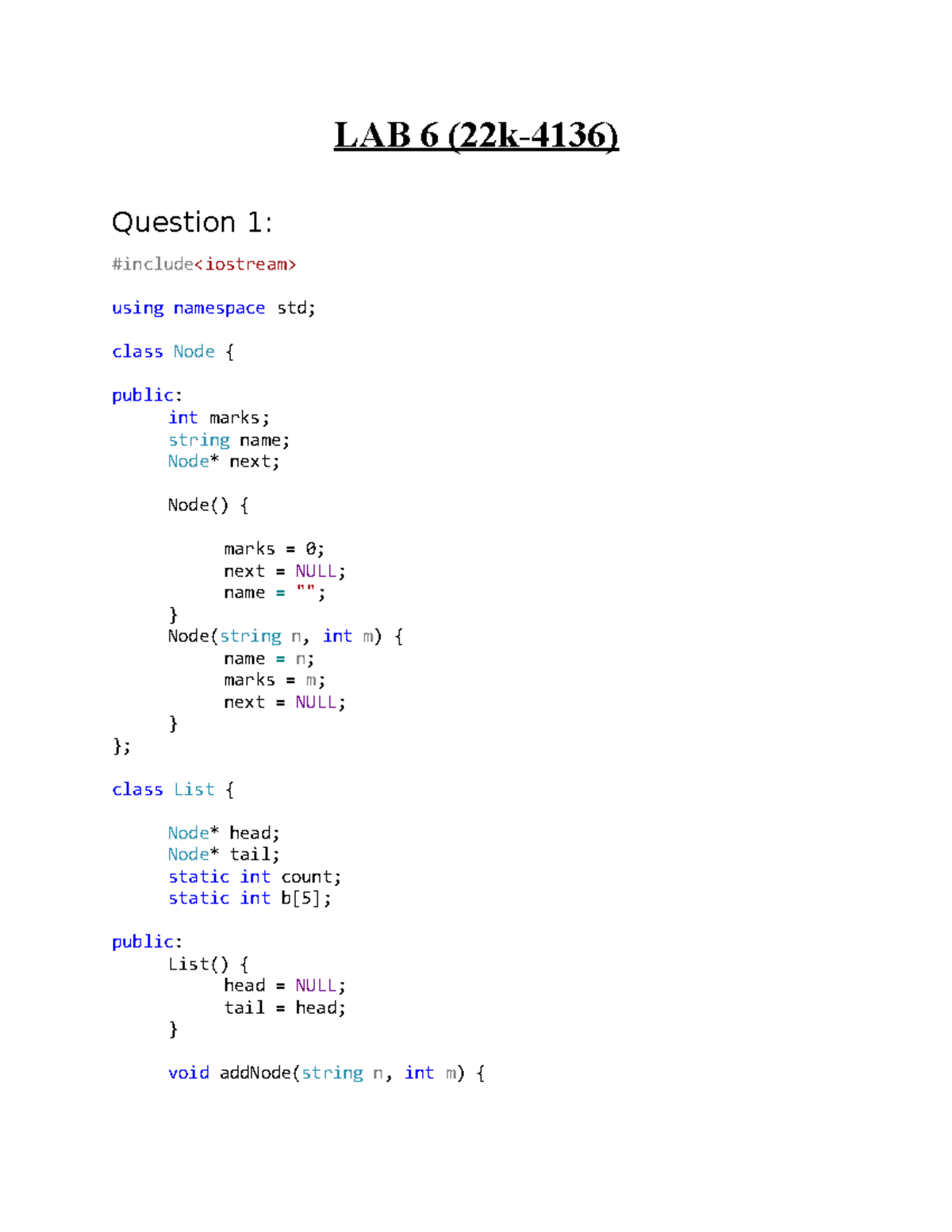 LAB 6 (22k-4136) - just download this. It will help you - LAB 6 (22k-4136) Question 1: - Studocu