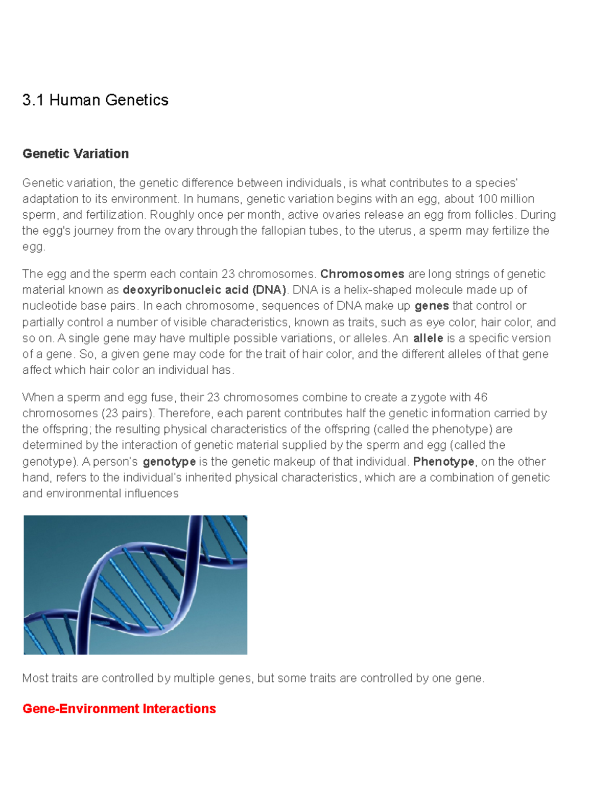 Psy exam review chap 3 - Chapter summary - 3 Human Genetics Genetic ...