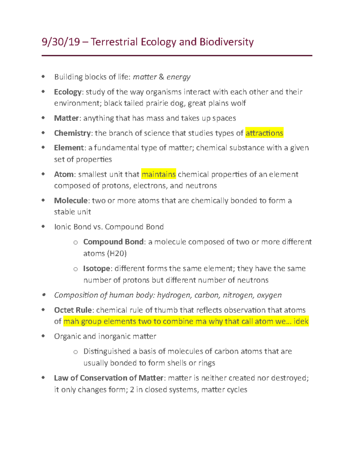 ENVR 101 exam 2 notes - Prof Kneas - 9/30/19 – Terrestrial Ecology and ...