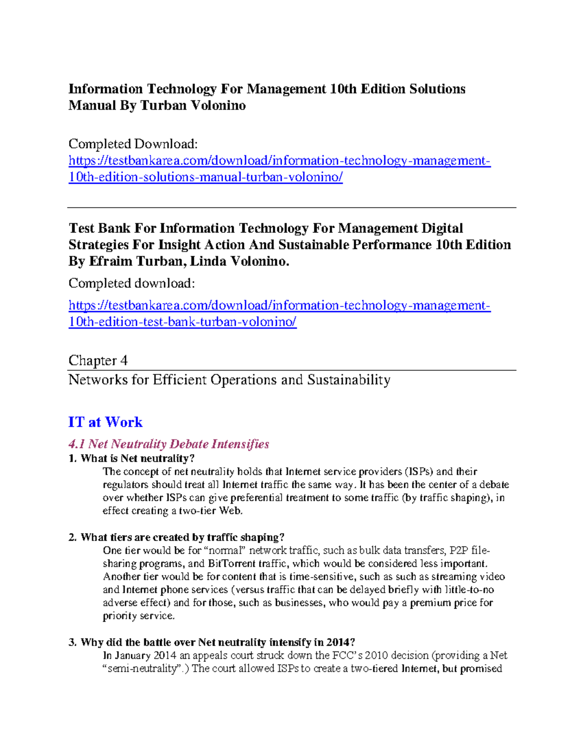 Information technology for management 10th edition solutions manual ...