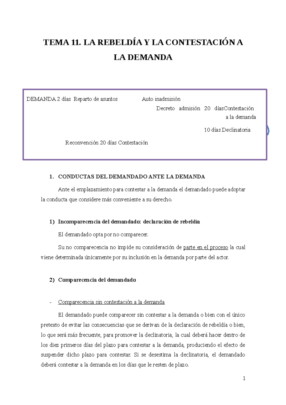 TEMA 11-La rebeldia y contestacion a la demanda - TEMA 11. LA REBELDÍA ...