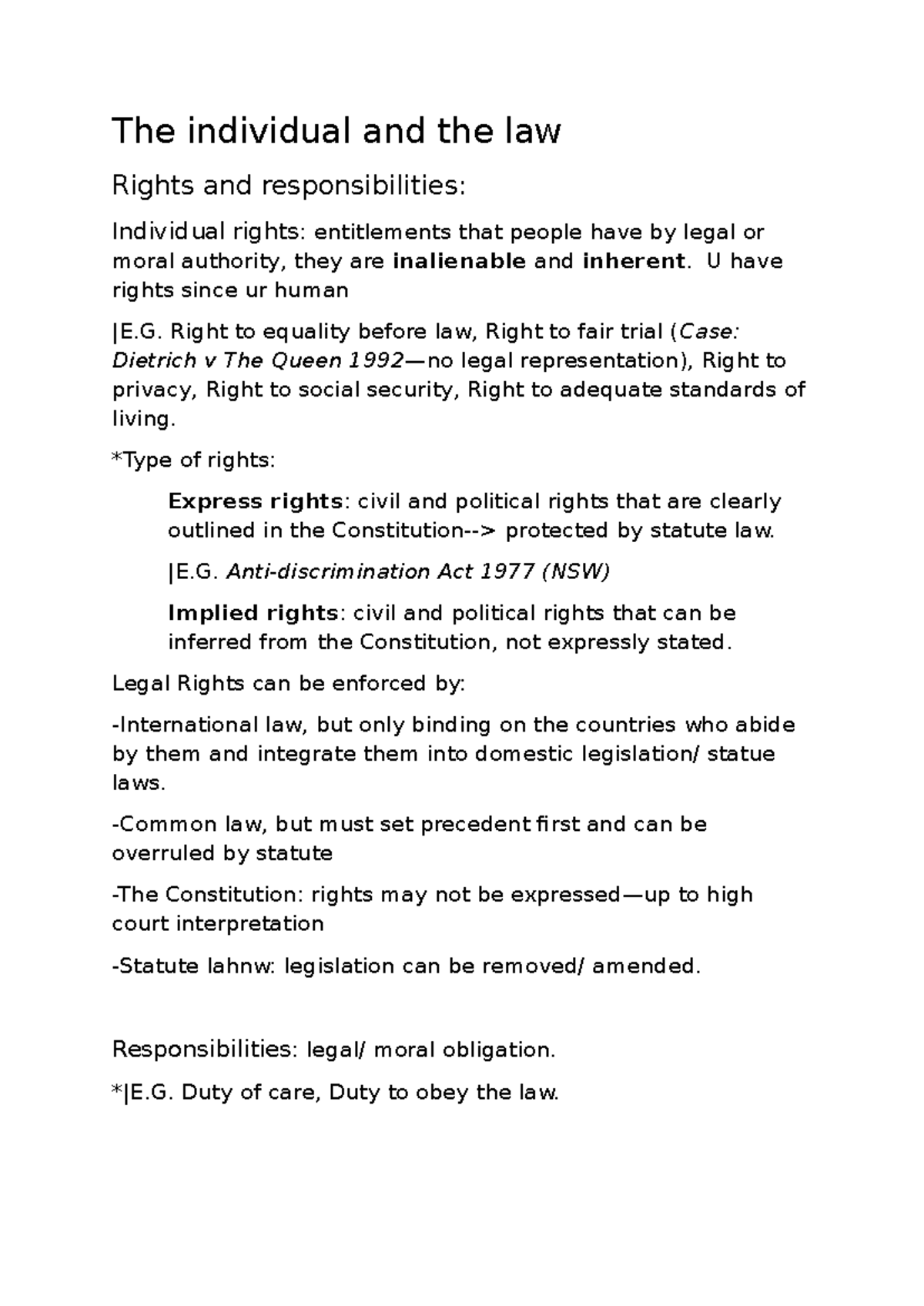 The individual and the law - The individual and the law Rights and ...