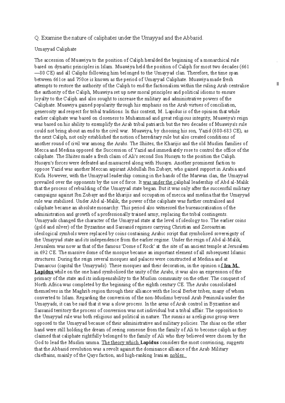 Caliphate question - Q. Examine the nature of caliphates under the ...