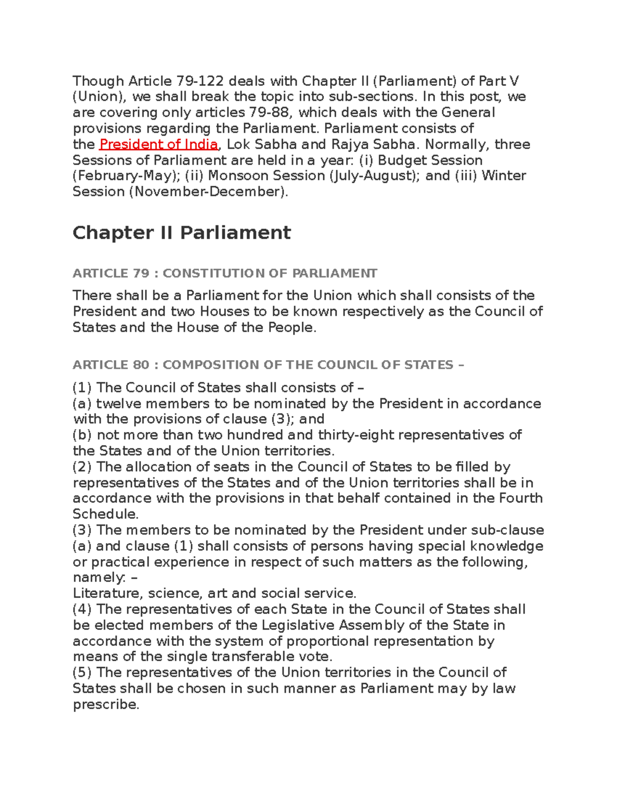 Parliament - Constitutional law - Though Article 79-122 deals with ...