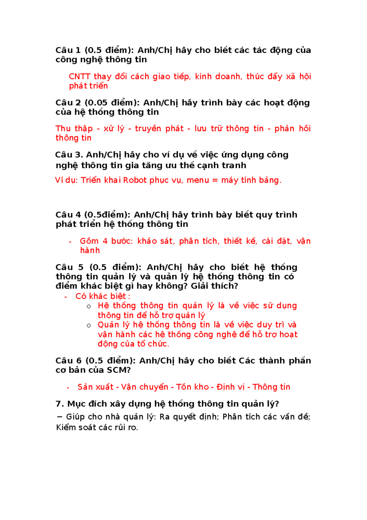 Httt - trả lời ngắn - Câu 1 (0 điểm): Anh/Chị hãy cho biết các tác động ...