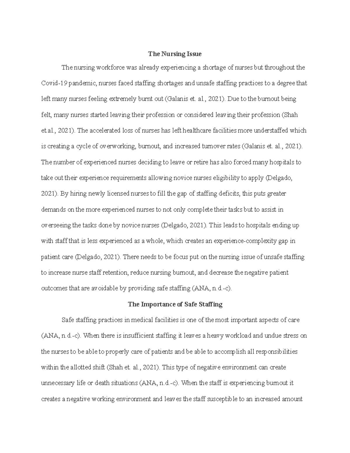 NUR428 Nursing Issue Paper Final Draft (Pt 5) - The Nursing Issue The ...