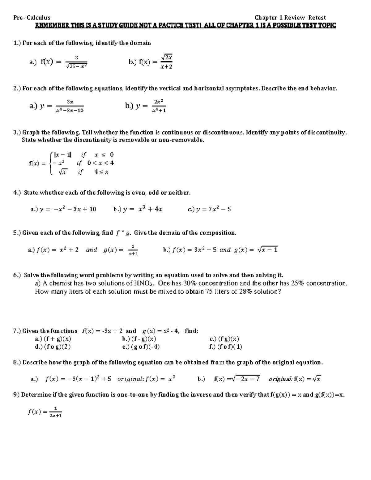 Ch. 1 Review retest - noononoooooooooooooooooooooooooooooo - Pre ...