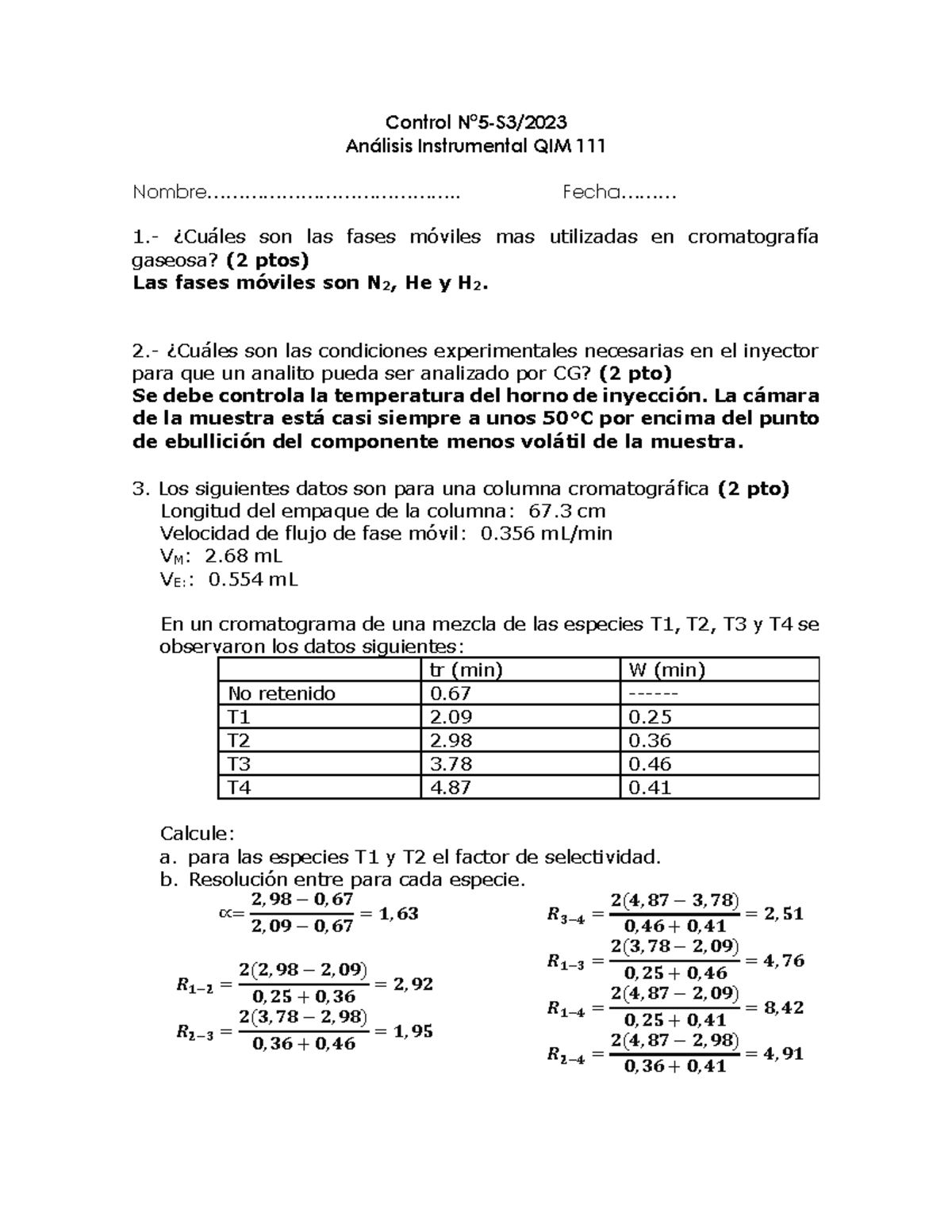 Pauta Control N°5 S3 2023-2 - Control N° 5 - S 3 /20 23 Análisis Instrumental QIM 111 - Studocu