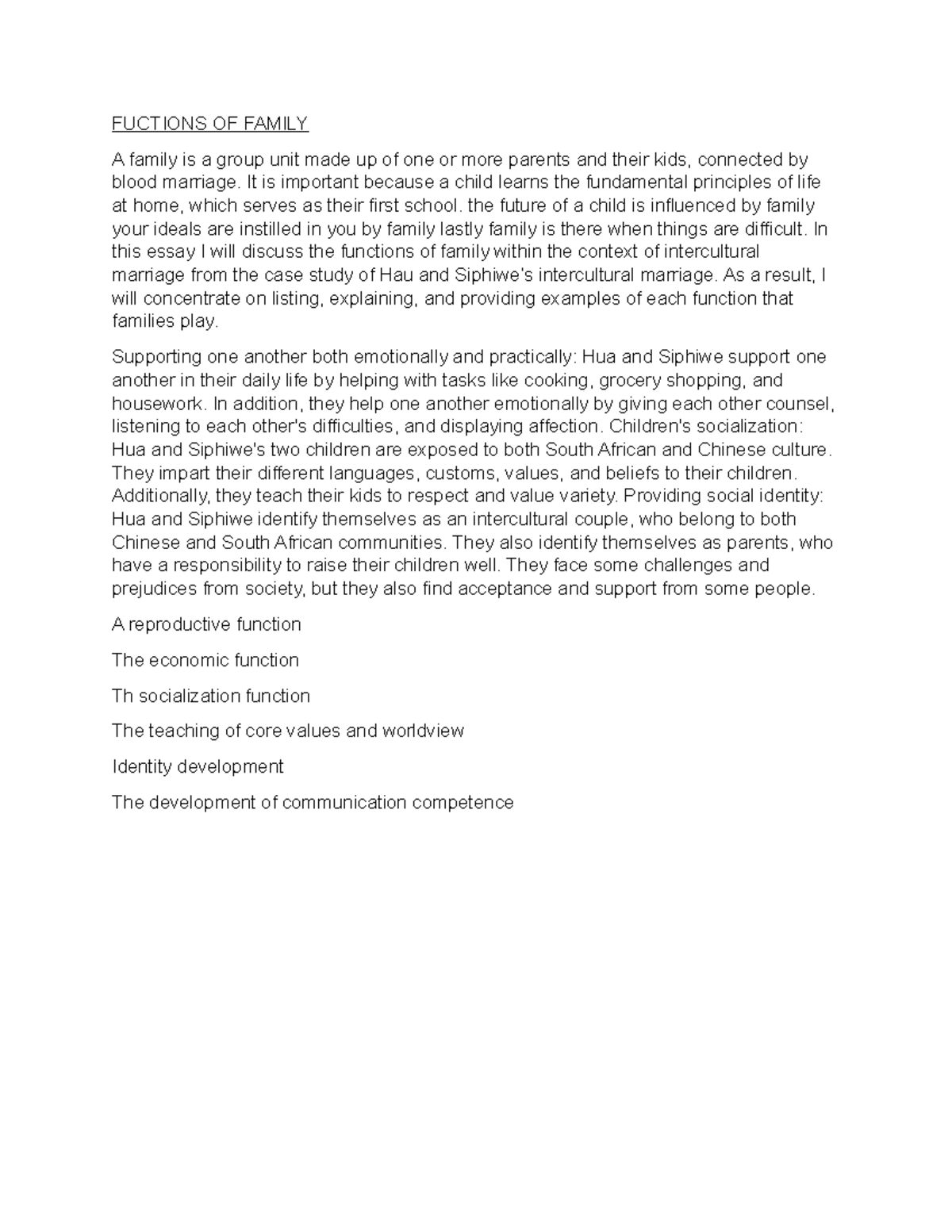 Assignment 1 COMM - FUCTIONS OF FAMILY A family is a group unit made up ...