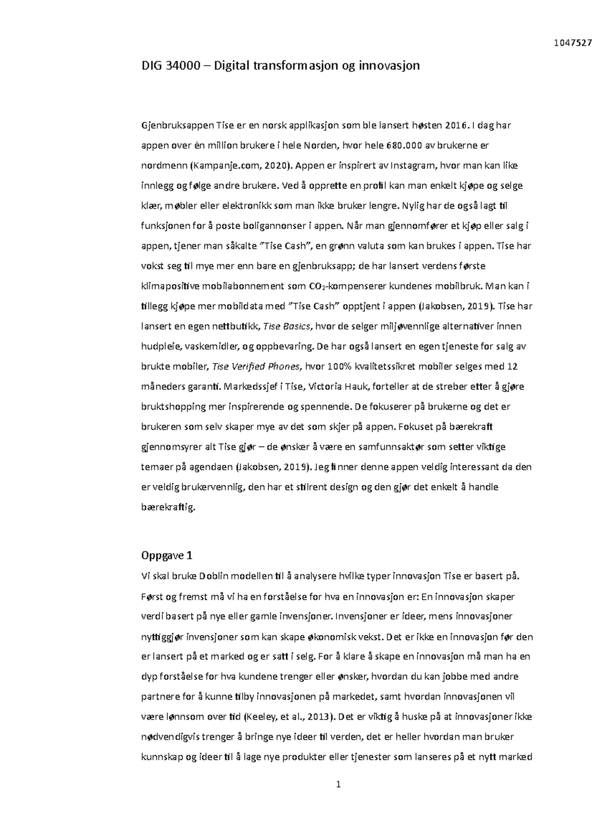 DIG 3400 Digital transformasjon og innovasjon - Eksamen - DIG 34000 – Digital transformasjon og ...