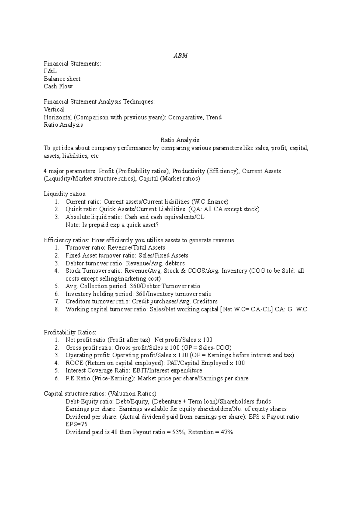 ABM FSA - ... - ABM Financial Statements: P&L Balance sheet Cash Flow ...