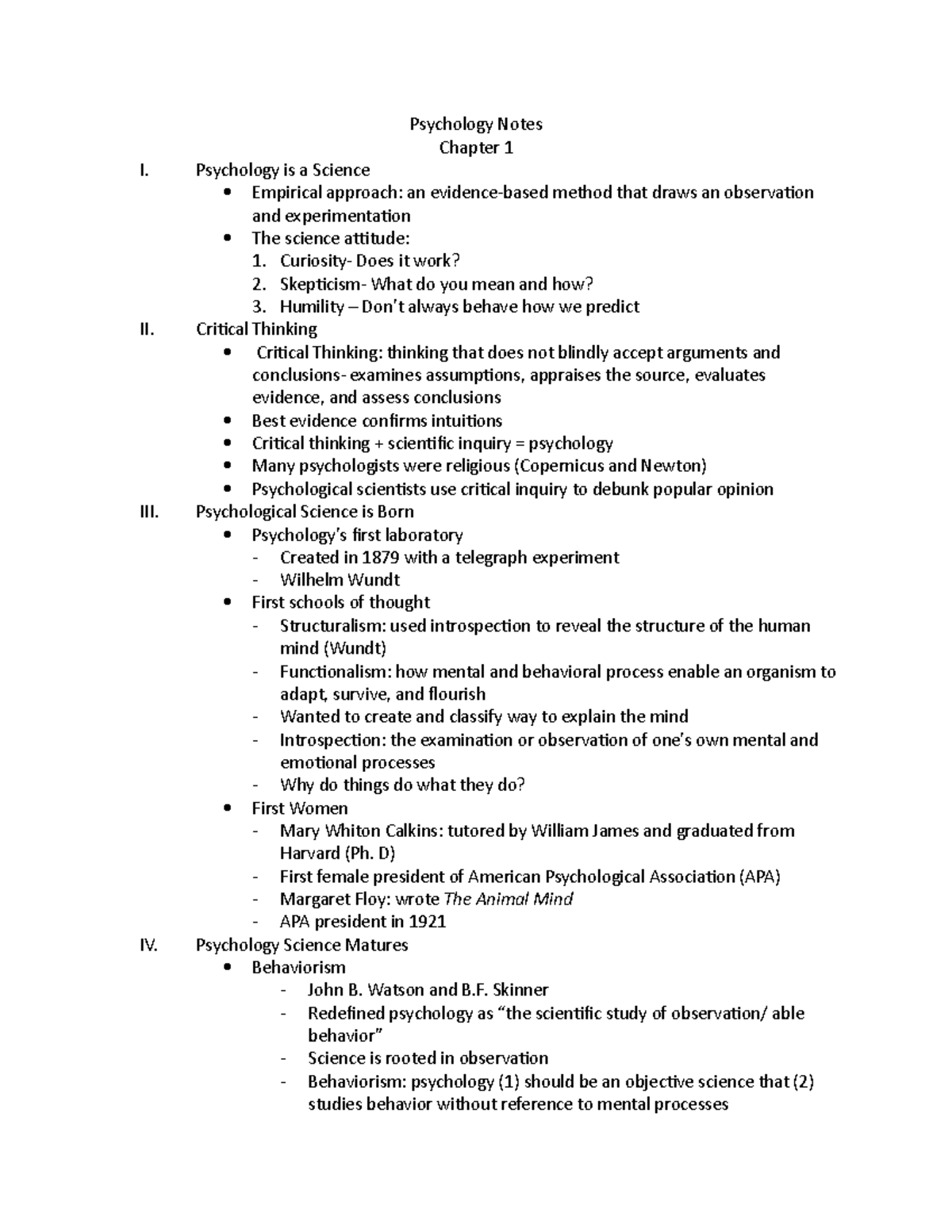 Psychology Notes- Chapter 1 - Psychology is a Science Empirical ...