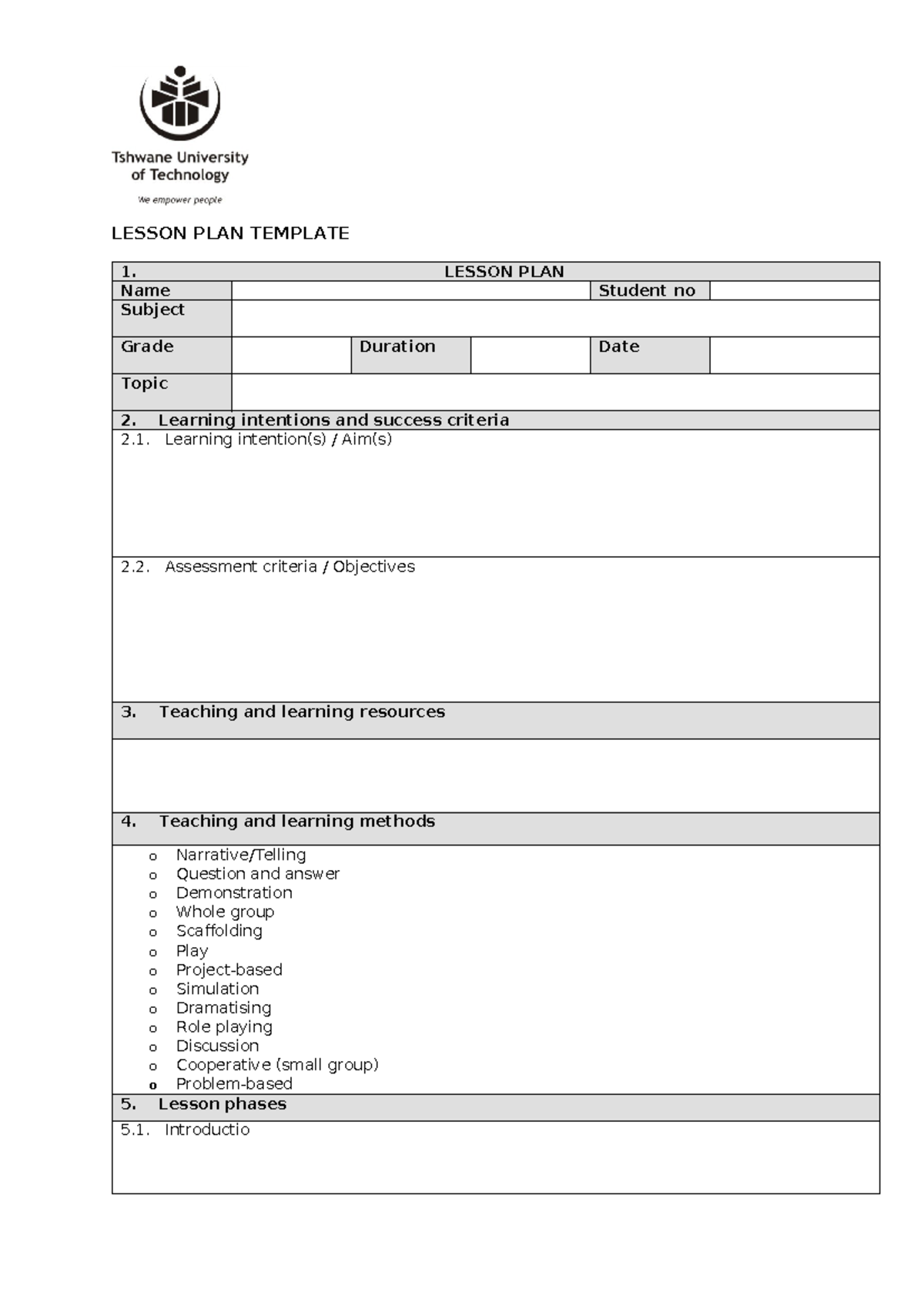 Lesson PLAN Template - LESSON PLAN TEMPLATE 1. LESSON PLAN Name Student ...