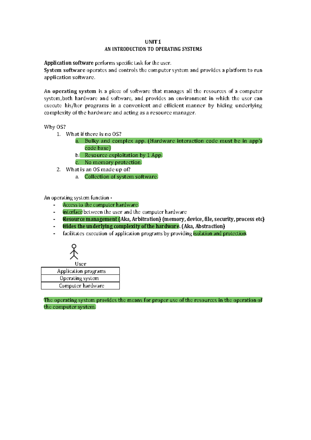 Lec 1Notes - UNIT 1 AN INTRODUCTION TO OPERATING SYSTEMS Application ...