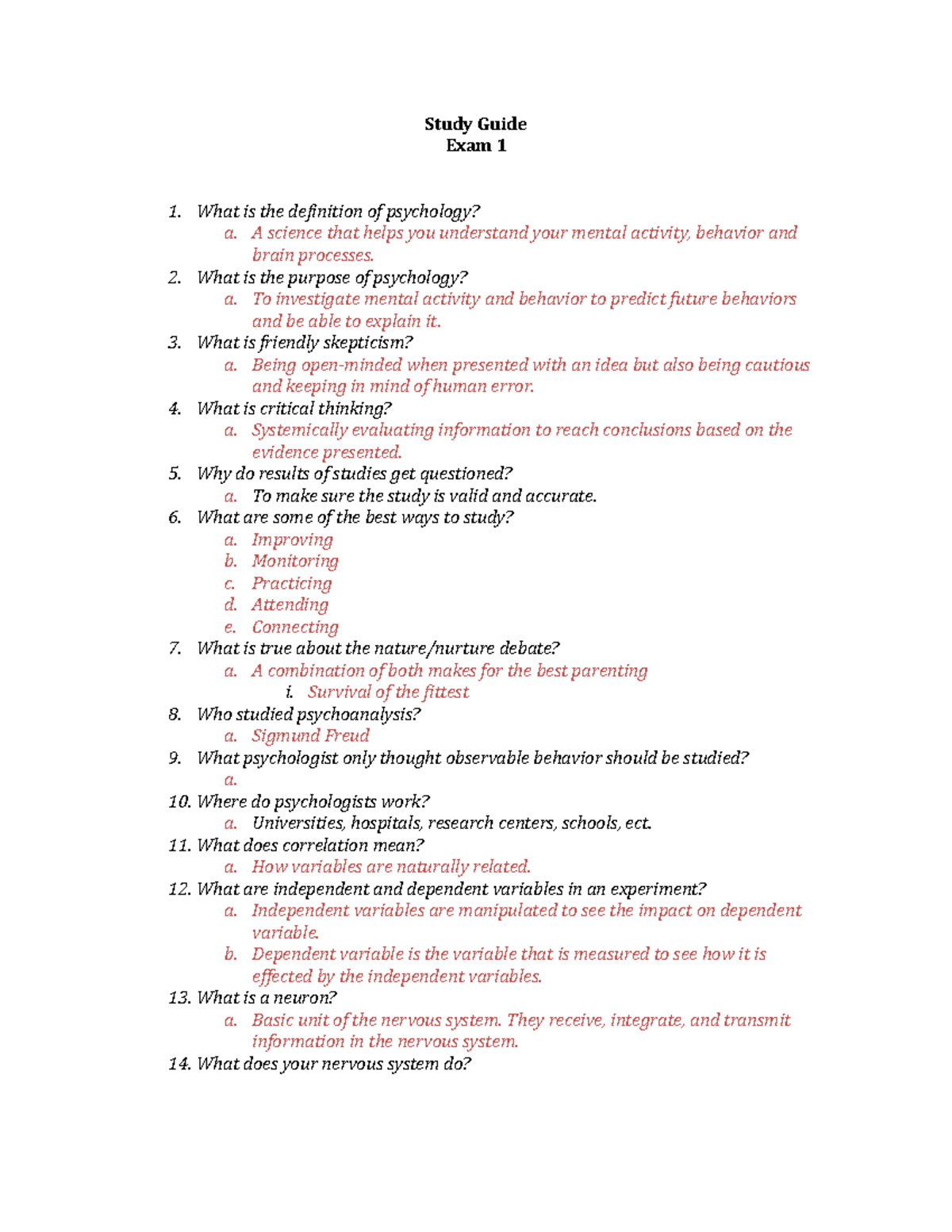 Study Guide Exam 1 - Study Guide Exam 1 What is the definition of ...