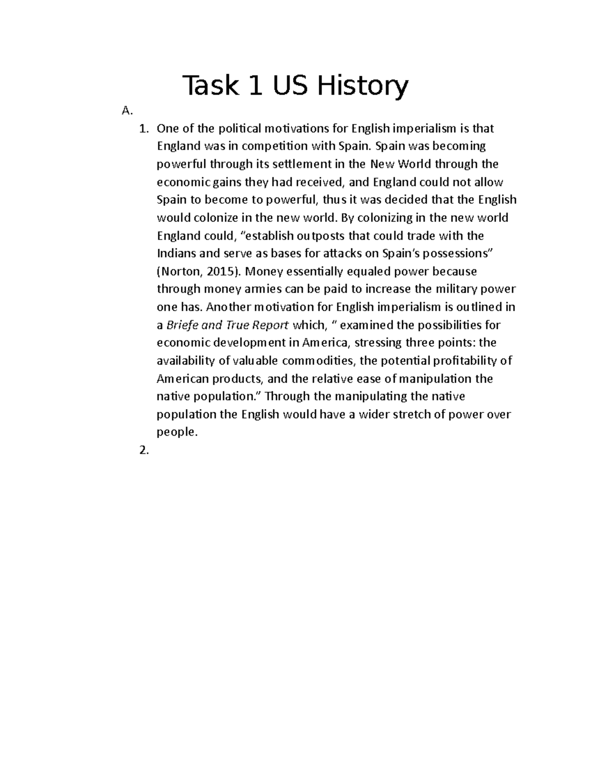 Task 1 US History For - Task 1 US History A. One of the political ...