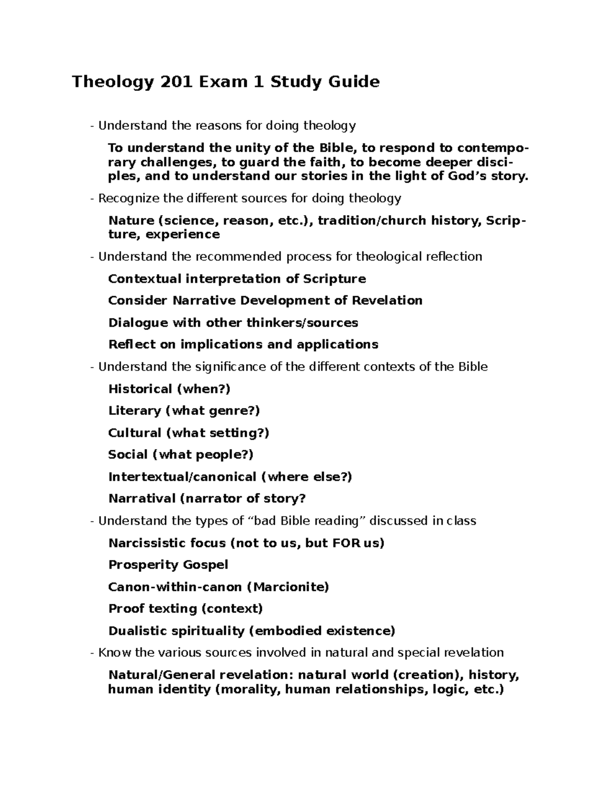 Theology Exam 1 Study Guide - Theology 201 Exam 1 Study Guide ...